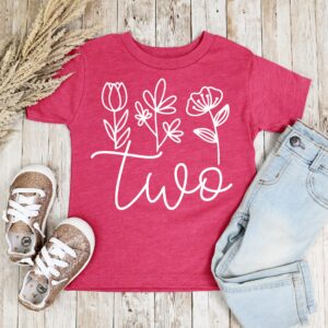 Two Floral 2nd Birthday Shirt for Toddler Girls Second Birthday Outfit White on Mustard Shirt 3T