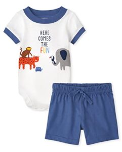 the children's place baby boys sleeve bodysuit and shorts set 2-pack, fun safari, 3-6 months