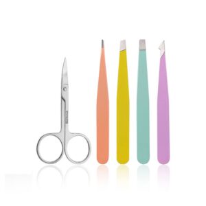 curved eyelash scissors small mini eyebrow scissors for women eyebrow grooming kit tweezers set stainless steel facial hair eyebrow remover tools for women girls (set of 5pcs)