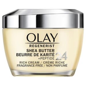 olay regenerist shea butter + peptide 24 rich cream face moisturizer, fragrance free, 1.7 oz (48g)