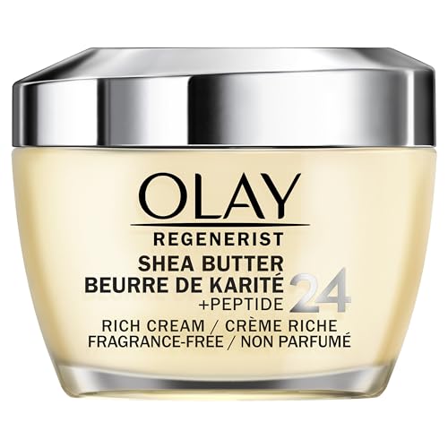 Olay Regenerist Shea Butter + Peptide 24 Rich Cream Face Moisturizer, Fragrance Free, 1.7 oz (48g)