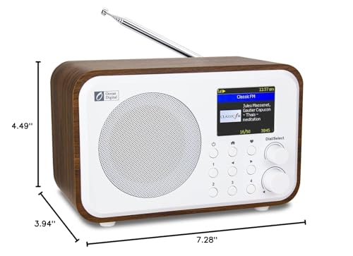 Ocean Digital WR-336F Wi-Fi Internet FM Radio Portable with 4 Preset Keys Rechargeable Battery Bluetooth Receiver Stress Relief Relaxation Music Channels White