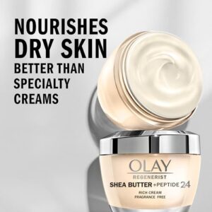 Olay Regenerist Shea Butter + Peptide 24 Rich Cream Face Moisturizer, Fragrance Free, 1.7 oz (48g)