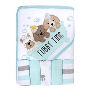 baby hooded towel and washcloth set for infants, boys and girls 6-12 months (pristine pups)