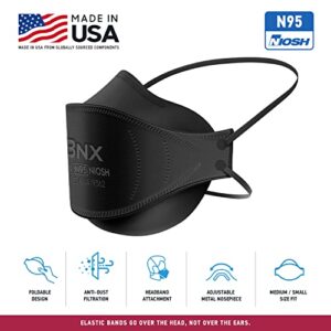 BNX N95 Mask Black NIOSH Certified MADE IN USA Particulate Respirator Protective Face Mask, Tri-Fold Cup/Fish Style, (10-Pack, Approval Number TC-84A-9362 / Model F95B) (Headband) Black