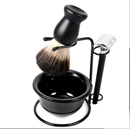 CCbeauty Mens Shaving Brush and Bowl Kit, 4-IN-1 Shave Brushes Set with Soap Cup, Badger Hair Shaving Brushes&Stand Holder, Safety Razor, Dad Husband Boyfriend Birthday Valentines Day Gifts for Him