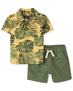 the children's place baby boys sleeve button down and shorts 2-piece set 2-pack, tropical green, 0-3 months