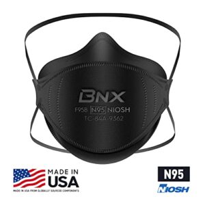 BNX N95 Mask Black NIOSH Certified MADE IN USA Particulate Respirator Protective Face Mask, Tri-Fold Cup/Fish Style, (10-Pack, Approval Number TC-84A-9362 / Model F95B) (Headband) Black