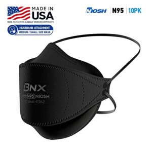 BNX N95 Mask Black NIOSH Certified MADE IN USA Particulate Respirator Protective Face Mask, Tri-Fold Cup/Fish Style, (10-Pack, Approval Number TC-84A-9362 / Model F95B) (Headband) Black