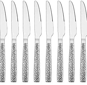 King International Stainless Steel Hammered Table Knife,Set of 12, 20 cm, Mirror Polish,Butter Knife, Cheese Knife,Dinner Knife,Dessert Knife,Bread Knife,Stainless Steel Table Knife Set of 12pcs