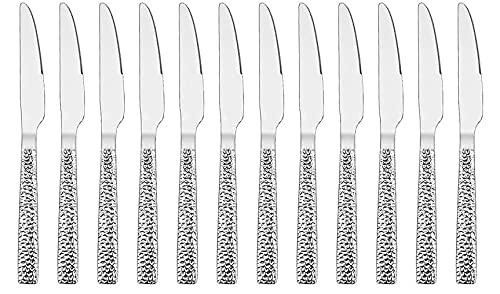 King International Stainless Steel Hammered Table Knife,Set of 12, 20 cm, Mirror Polish,Butter Knife, Cheese Knife,Dinner Knife,Dessert Knife,Bread Knife,Stainless Steel Table Knife Set of 12pcs