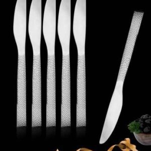 King International Stainless Steel Hammered Table Knife,Set of 12, 20 cm, Mirror Polish,Butter Knife, Cheese Knife,Dinner Knife,Dessert Knife,Bread Knife,Stainless Steel Table Knife Set of 12pcs