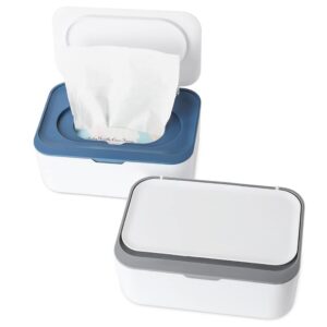 sherryjerrygarry 2 pack wipes dispenser, baby diaper wipes case with lids, wipe holder for baby & adult, wipe container with sealing design, keeps wipes fresh non-slip, easy open/close