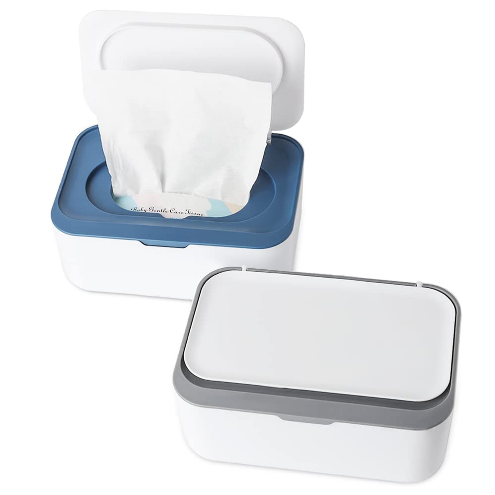 SherryJerryGarry 2 Pack Wipes Dispenser, Baby Diaper Wipes Case with Lids, Wipe Holder for Baby & Adult, Wipe Container with Sealing Design, Keeps Wipes Fresh Non-Slip, Easy Open/Close