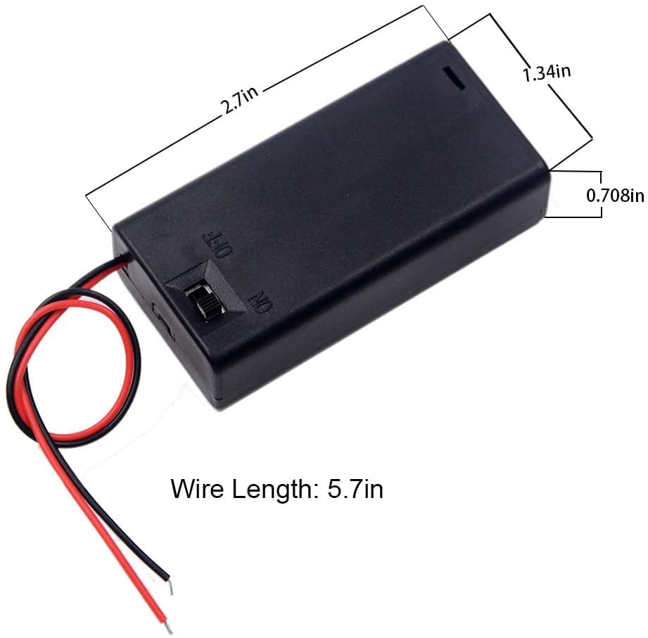 LampVPath (Pack of 2 2 AA Battery Holder with Switch, 2X 1.5V AA Battery Holder Case with Wire Leads and ON/Off Switch