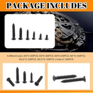 Rustark 1300Pcs M2 M2.6 Black Flat Head Phillips Cross Small Wood Screws Tapping Screws Electronic Screws Assortment Kit 5mm 6mm 8mm 10mm 12mm 16mm Tapping Screws Small Metric Micro Screw Set