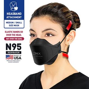 BNX N95 Mask Black NIOSH Certified MADE IN USA Particulate Respirator Protective Face Mask, Tri-Fold Cup/Fish Style, (10-Pack, Approval Number TC-84A-9362 / Model F95B) (Headband) Black