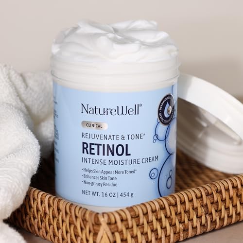 NATURE WELL Clinical Retinol Advanced Moisture Cream for Face, Body, & Hands, Boosts Skin Firmness, Enhances Skin Tone, No Greasy Residue, Version 2.0, 16 Oz