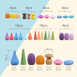 Large Set Full Rainbow Color Style Wooden Loose Parts Sensory Play Toys, Mandala 7 Shapes, 27 Colors, Stacker Nesting Toys Parts(81 PCS)…