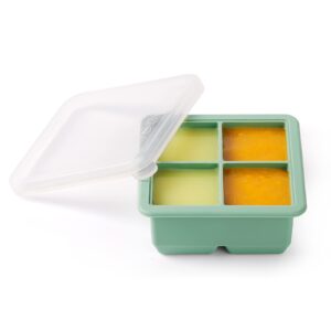 haakaa silicone baby food freezer tray with clip-on lid,baby blocks food storage containers for homemade baby food, baby food baking mold,4 compartment,green