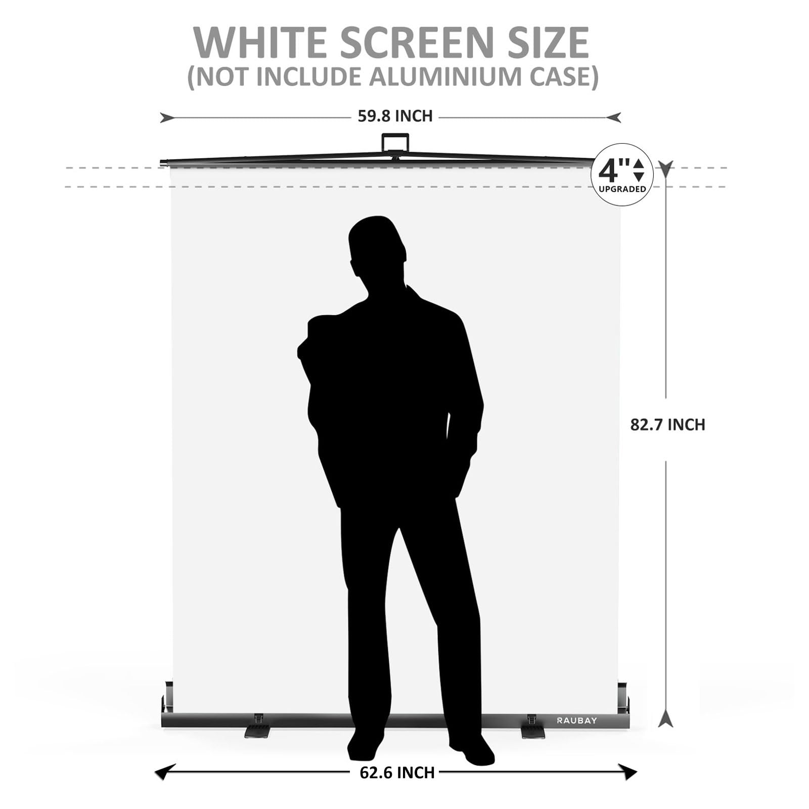 【Easy Set Up】 RAUBAY 59.8 x 82.7in Collapsible White Backdrop Screen Portable Retractable Panel Photo Background with Stand for Video Conference, Photographic Studio, Streaming