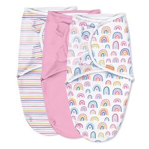 swaddleme original swaddle – size small/medium, 0-3 months, 3-pack (rainbows & sunshine) easy to use newborn swaddle wrap keeps baby cozy and secure and helps prevent startle reflex