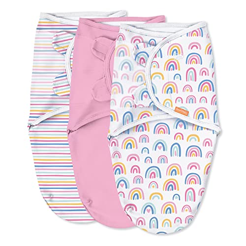 SwaddleMe Original Swaddle – Size Small/Medium, 0-3 Months, 3-Pack (Rainbows & Sunshine) Easy to Use Newborn Swaddle Wrap Keeps Baby Cozy and Secure and Helps Prevent Startle Reflex