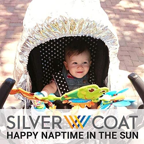 Silver Coat Heat Blocking Adjustable Sun Reflective All-weather Cover for the baby stroller body which reduces in half inside it. Also it’s a waterproof dustproof snowproof cover,