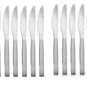 King International Stainless Steel Hammered Table Knife,Set of 12, 20 cm, Mirror Polish,Butter Knife, Cheese Knife,Dinner Knife,Dessert Knife,Bread Knife,Stainless Steel Table Knife Set of 12pcs