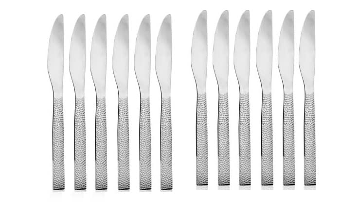 King International Stainless Steel Hammered Table Knife,Set of 12, 20 cm, Mirror Polish,Butter Knife, Cheese Knife,Dinner Knife,Dessert Knife,Bread Knife,Stainless Steel Table Knife Set of 12pcs