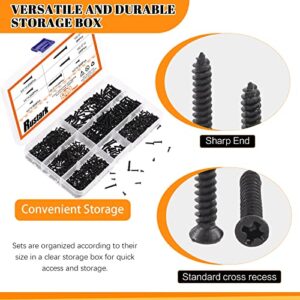 Rustark 1300Pcs M2 M2.6 Black Flat Head Phillips Cross Small Wood Screws Tapping Screws Electronic Screws Assortment Kit 5mm 6mm 8mm 10mm 12mm 16mm Tapping Screws Small Metric Micro Screw Set