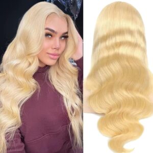 613 lace front wig human hair 13x4 hd body wave blonde lace front wigs human hair pre plucked with baby hair 613 frontal wig 150% density brazilian virgin hair for women 22 inch