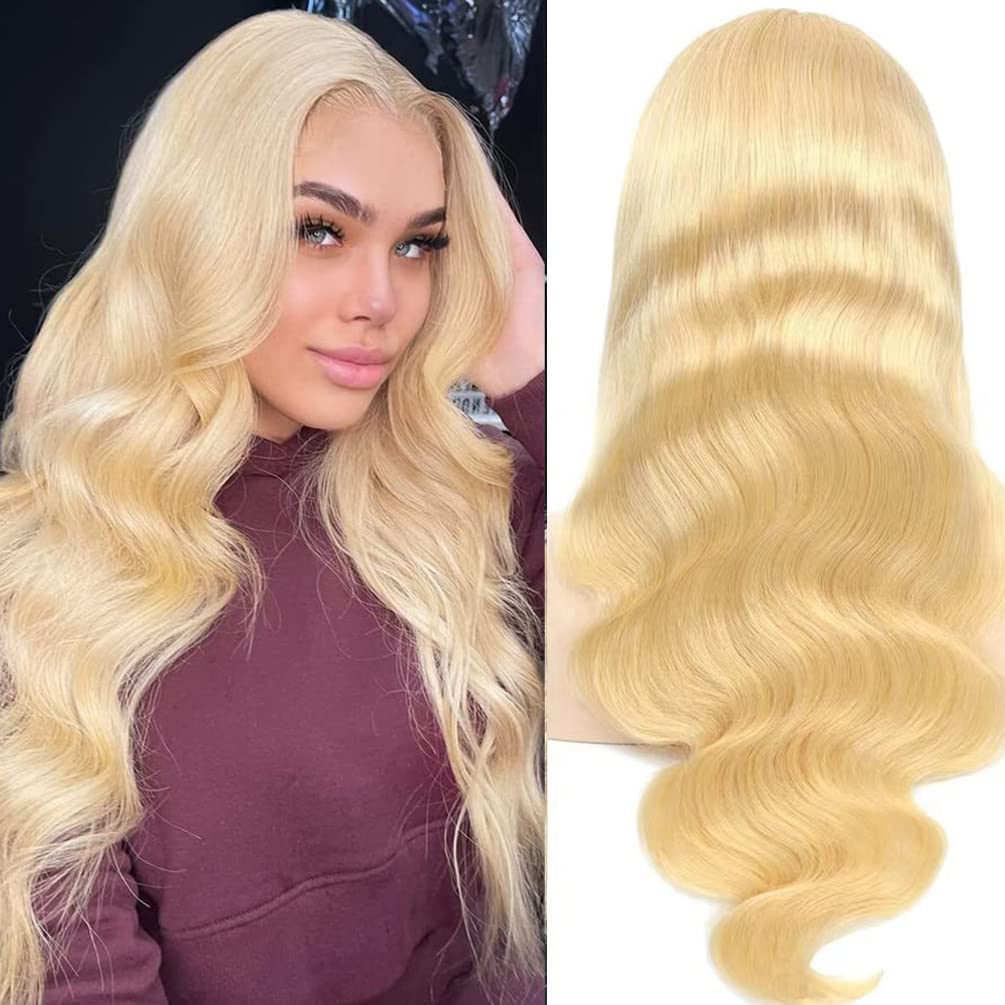 613 Lace Front Wig Human Hair 13x4 HD Body Wave Blonde Lace Front Wigs Human Hair Pre Plucked with Baby Hair 613 Frontal Wig 150% Density Brazilian Virgin Hair for Women 22 Inch