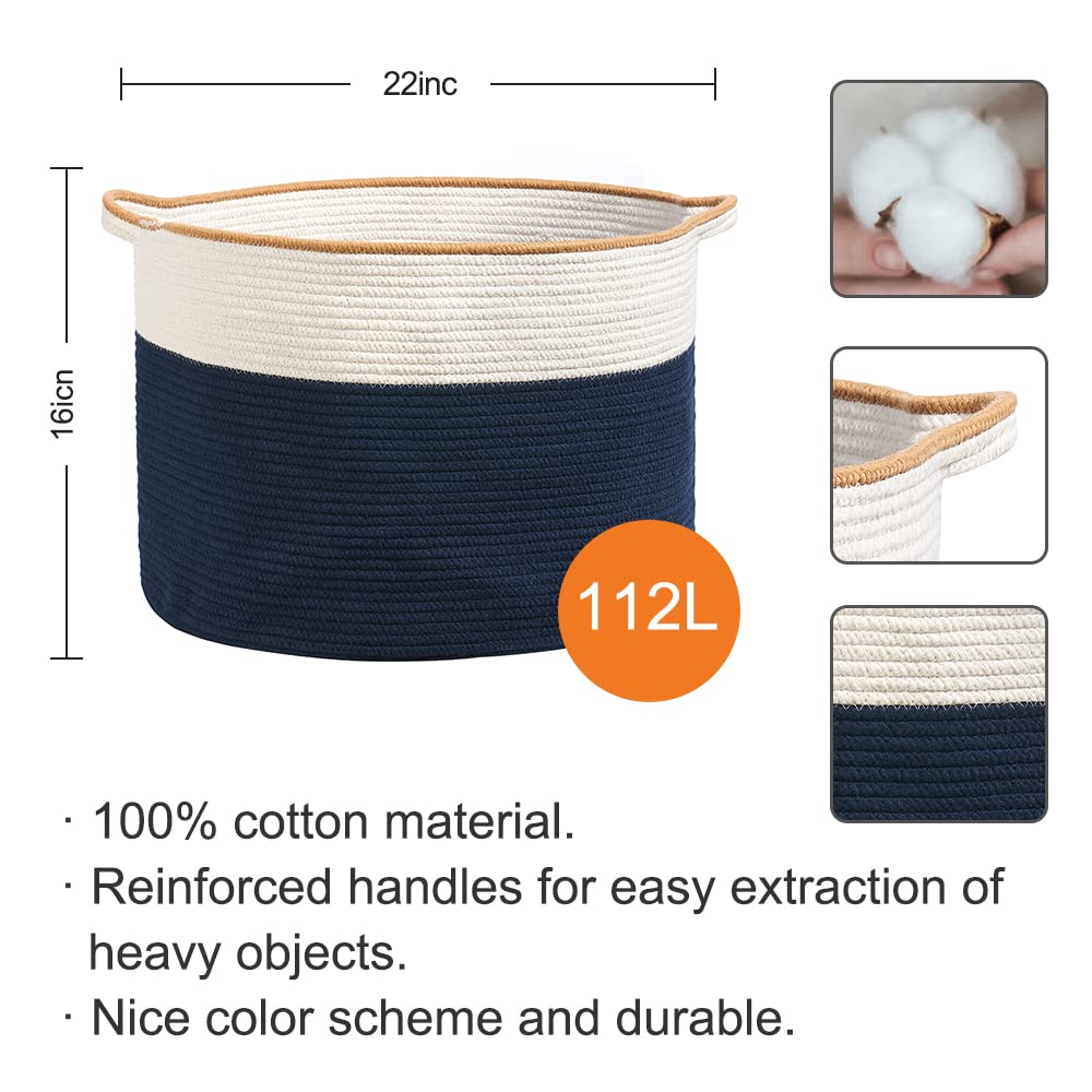 Extra Large Blanket Basket Living Room Toy Basket for Kids Baby Laundry Basket 2022 Cotton Rope Thickening Upgraded Version22'x 14'