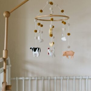 Sorrel + Fern Baby Crib Mobile - Nursery Decoration and Baby Shower Gift for Boys & Girls, Farm Animals