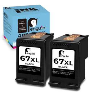 penguin remanufactured printer ink cartridge replacement for hp 67 xl 67xl (2 black) for envy 6052, envy pro 6055 6455e 6055e 6452 deskjet 2755e 2752 deskjet plus 4140, 4152, 4155, 4158