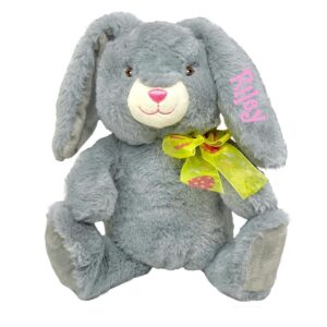 Personalized Gray Easter Bunny - Easter Egg Bow Plush Stuffed Animal Keepsake with Custom Name