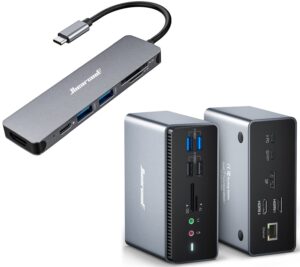 hiearcool 7in1 usb c hub and 14in1 docking station, usb c to hdmi multi-port adapter universal usb c/a laptop dock