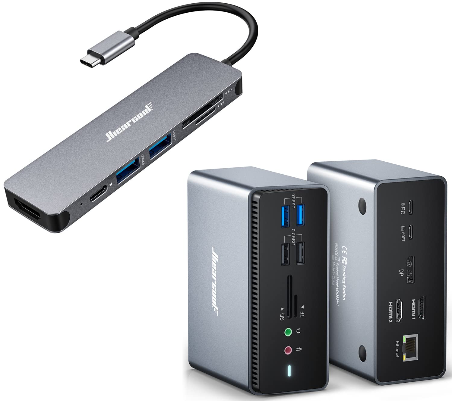 Hiearcool 7IN1 USB C Hub and 14IN1 Docking Station, USB C to HDMI Multi-Port Adapter Universal USB C/A Laptop Dock