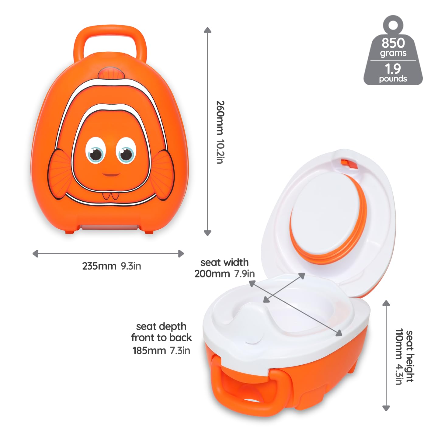 My Carry Potty - Clownfish Travel Potty, Award-Winning Portable Toddler Toilet Seat for Kids to Take Everywhere