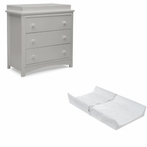 delta children perry 3 drawer dresser with changing top, moonstruck grey