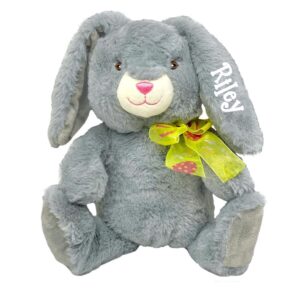 personalized gray easter bunny - easter egg bow plush stuffed animal keepsake with custom name