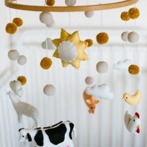 Sorrel + Fern Baby Crib Mobile - Nursery Decoration and Baby Shower Gift for Boys & Girls, Farm Animals