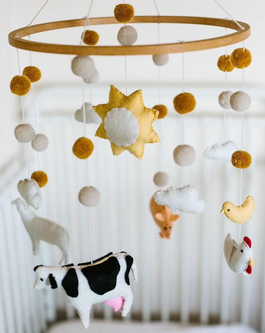 Sorrel + Fern Baby Crib Mobile - Nursery Decoration and Baby Shower Gift for Boys & Girls, Farm Animals