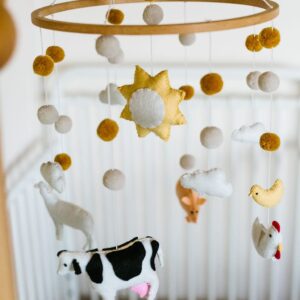 Sorrel + Fern Baby Crib Mobile - Nursery Decoration and Baby Shower Gift for Boys & Girls, Farm Animals