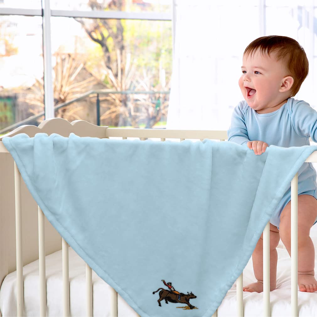 Nursery Bedding Baby Blankets for Boys & Girls Bull Riding Polyester Soft Plush Receiving Swaddle Blue Design Only