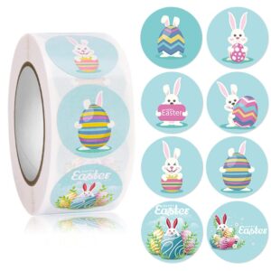 happy easter stickers 500pcs 1.0 inch easter label stickers with 8 style happy easter egg bunny rabbit design self-adhesive seal sticker roll for envelope gift box cards easter party decorations