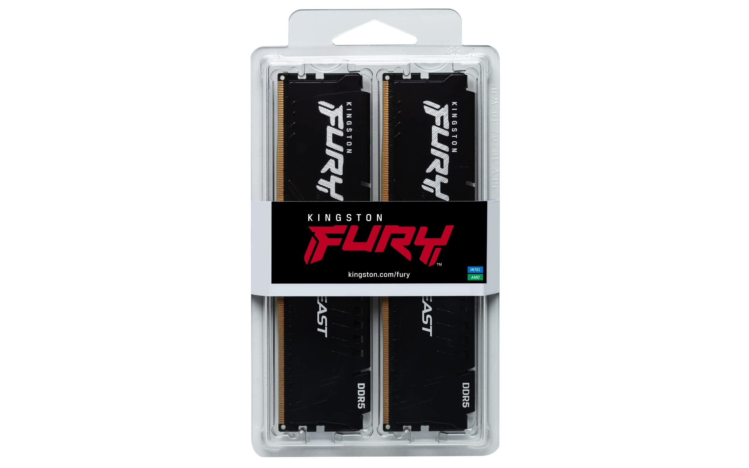 Kingston Technology Fury Beast Black 64GB 4800MT/s DDR5 CL38 XMP 3.0 Ready Computer Memory (Kit of 2) KF548C38BBK2-64