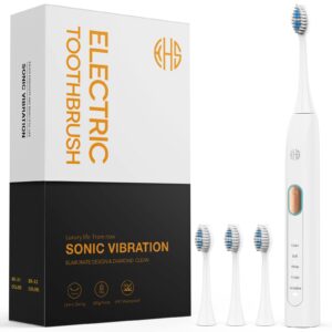 khs sonic electric toothbrush for adults and kids with 4 brush heads 5 modes rechargeable toothbrushes with 2 mins smart timer(off-white)