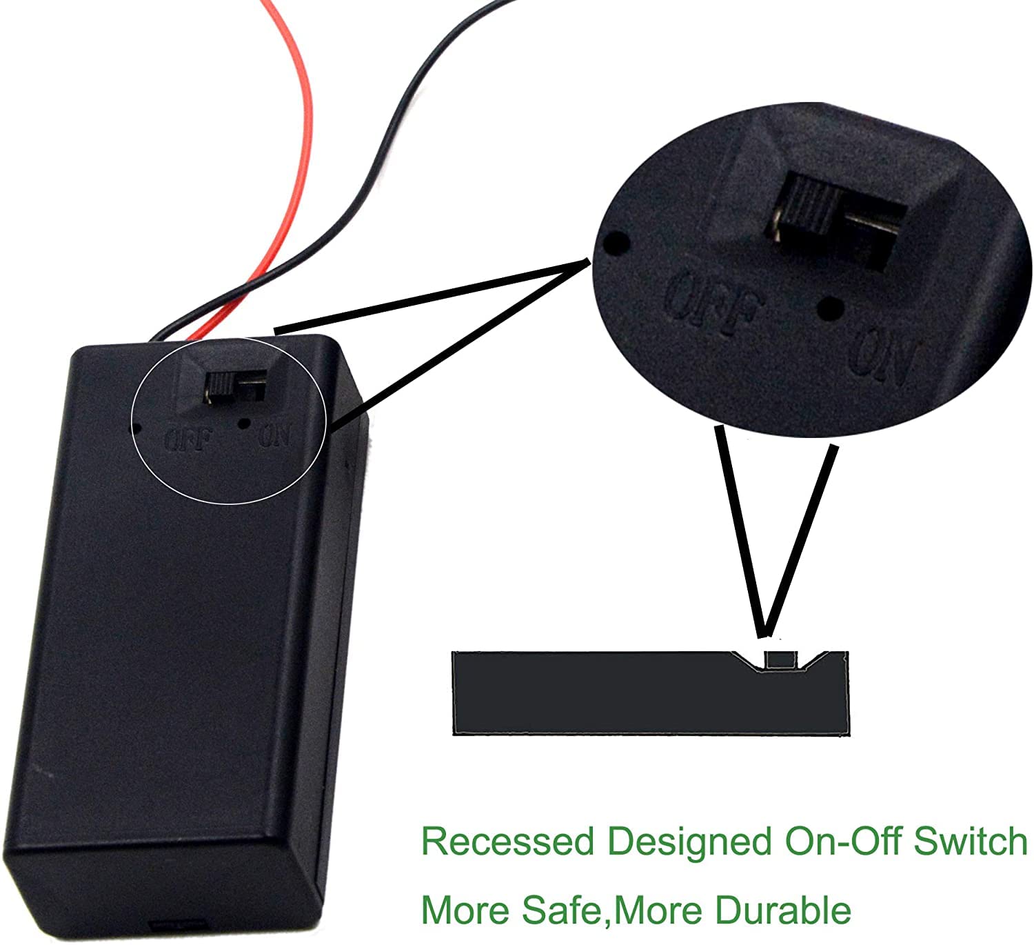 LampVPath (Pack of 2 9v Battery Holder, 9 Volt Battery Holder with Switch, 9v Battery Case with Switch